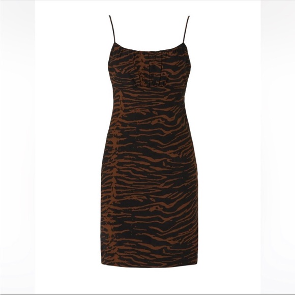 STAUD | Dresses | Staud Belle Zebra Print Mini Bodycon Dress Dark Brown ...